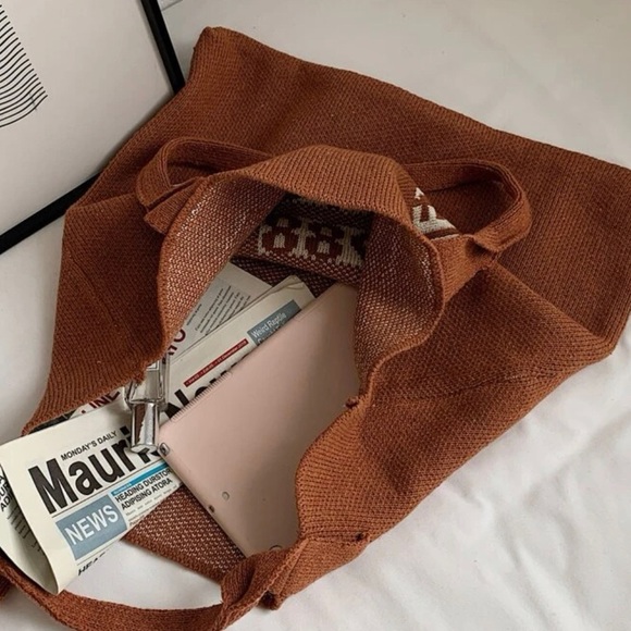 Bags | Eye Catching Brown Crochet Tote Bag | Poshmark